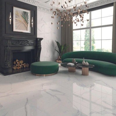Platin Blanco Glossy White Marble Effect Porcelain Tile 60x60cm