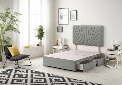 Platinum Divan Bed Base with 4 Drawers & 30" Headboard - Linen Fabric ...