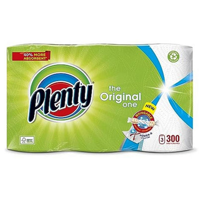 Plenty Original One White Kitchen Towels Tissue 3 Rolls 300 Sheets ...