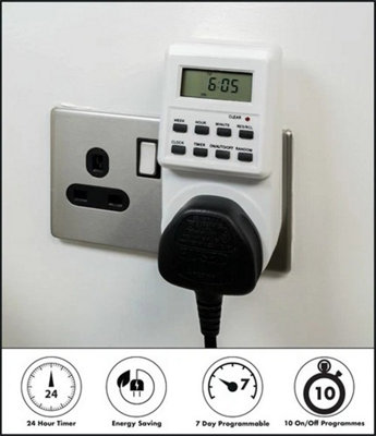 Plug In Digital Timer 7 Day Programmable 12/24hr Control for Lights and Appliances