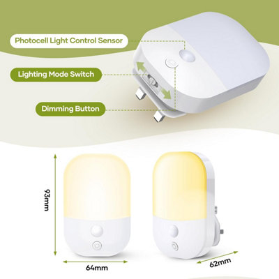Plug-in Night Lights, Dusk to Dawn Sensor, 5 Brightness Levels, Auto/On ...