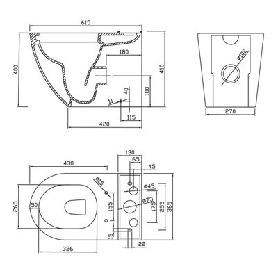 Plum&Clay Abel White Rimless Close Coupled Short Projection Closed Back ...