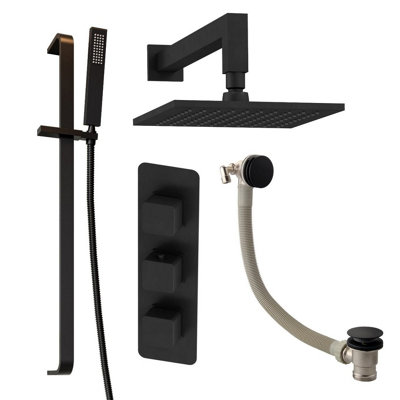 Plum&Clay Alberto Black Square 3 Way Concealed Thermostatic Shower ...