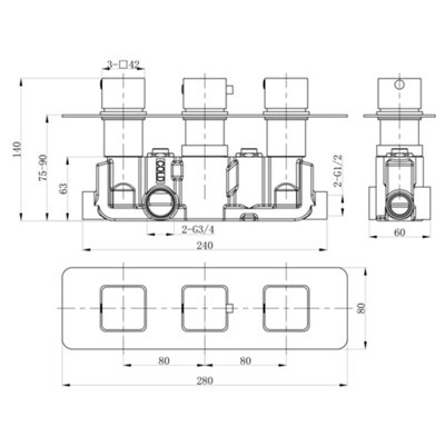 Plum&Clay Alberto Square Chrome Concealed Thermostatic Shower Valve ...