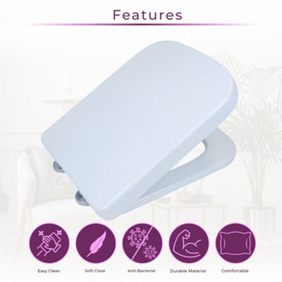 Plum&Clay Aquarius Modern White Square Soft Close Toilet Seat