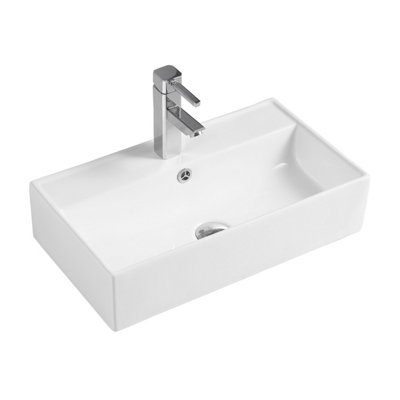 Plum&Clay Artemis Gloss White Ceramic Rectangle Counter Top Basin (W ...