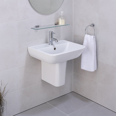 Plum&Clay Astral Basin & Semi Pedestal Bathroom Sink with 1 Tap Hole