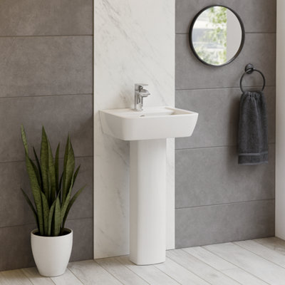 Plum&Clay Astral White Ceramic Bathroom Cloakroom Basin & Full Pedestal ...