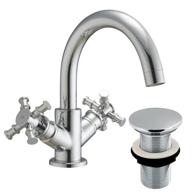 Plum&Clay Barker Chrome Basin Crosshead Mixer Tap with Waste