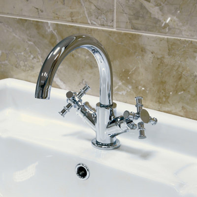 Plum&Clay Barker Chrome Basin Crosshead Mixer Tap with Waste