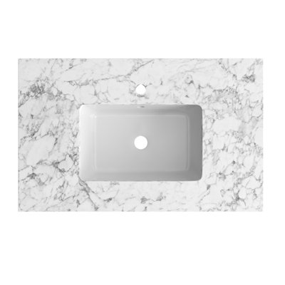Plum&Clay Beckett Inset Ceramic Vanity Basin with White Marble Worktop ...