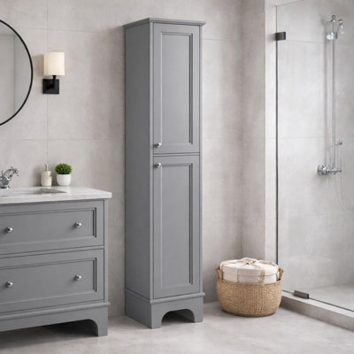 Plum&Clay Beckett Light Grey Floor Standing Bathroom Tall Storage Unit ...