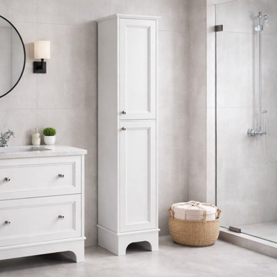 Plum&Clay Beckett White Floor Standing Bathroom Tall Storage Unit (H ...