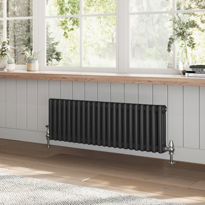 Plum&Clay Braxton Black Triple Horizontal Column Radiator (H)300mm (W)1010