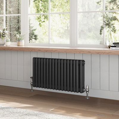 Plum&Clay Braxton Black Triple Horizontal Column Radiator (H)400mm (W)785