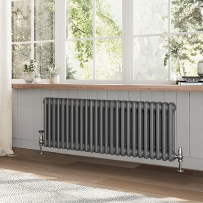 Plum&Clay Braxton Grey Double Horizontal Column Radiator - 400x1190mm