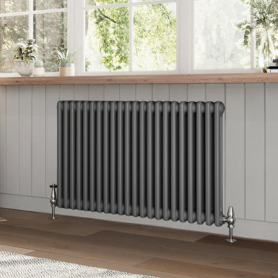 Plum&Clay Braxton Grey Double Horizontal Column Radiator (H)600mm (W)1010