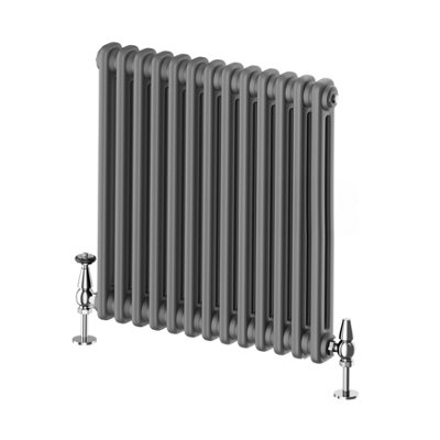 Plum&Clay Braxton Grey Double Horizontal Column Radiator (H)600mm (W)605