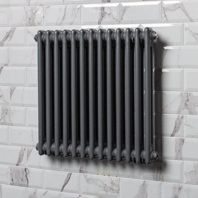 Plum&Clay Braxton Grey Double Horizontal Column Radiator (H)600mm (W)605