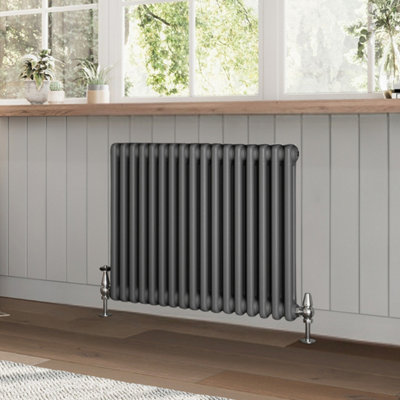 Plum&Clay Braxton Grey Double Horizontal Column Radiator (H)600mm (W)785
