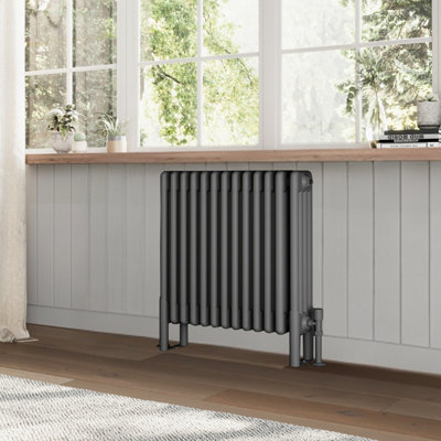 Plum&Clay Braxton Grey Quadruple Horizontal Column Radiator (H)600mm (W)605