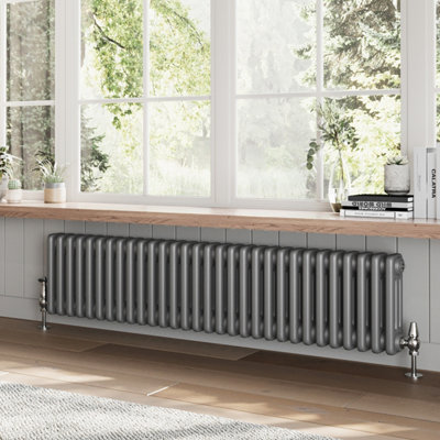 Plum&Clay Braxton Grey Triple Horizontal Column Radiator (H)300mm (W)1370
