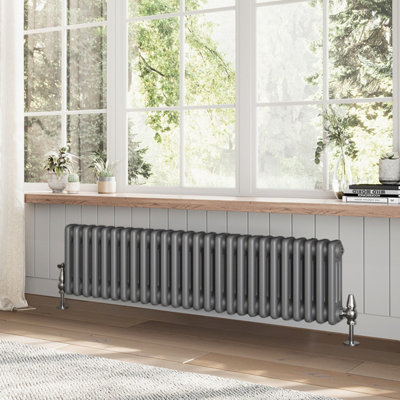 Plum&Clay Braxton Grey Triple Horizontal Column Radiator (H)400mm (W)1190