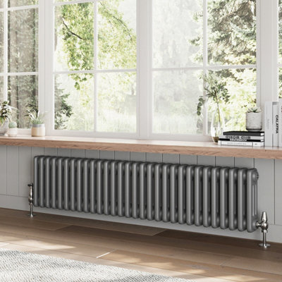 Plum&Clay Braxton Grey Triple Horizontal Column Radiator (H)400mm (W)1370