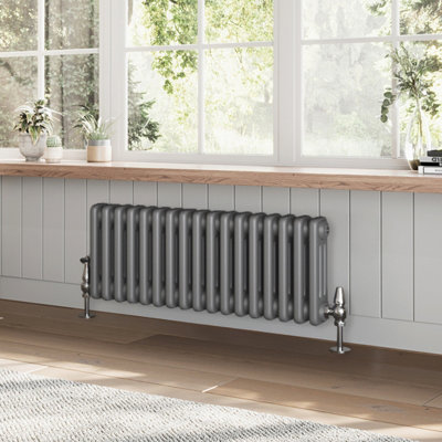 Plum&Clay Braxton Grey Triple Horizontal Column Radiator (H)400mm (W)785