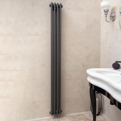 Plum&Clay Braxton Grey Triple Vertical Column Radiator (H)1800mm (W)200mm