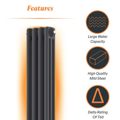 Plum&Clay Braxton Grey Triple Vertical Column Radiator (H)1800mm (W)200mm