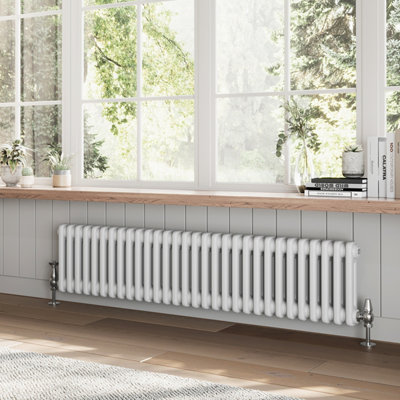 Plum&Clay Braxton White Double Horizontal Column Radiator (H)300mm (W)1370