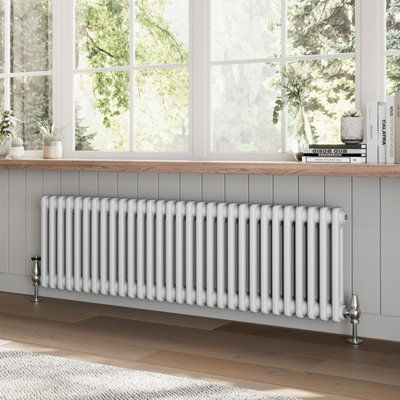 Plum&Clay Braxton White Double Horizontal Column Radiator (H)400mm (W)1370