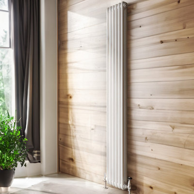 Plum&Clay Braxton White Double Vertical Column Radiator (H)1800mm (W)290mm