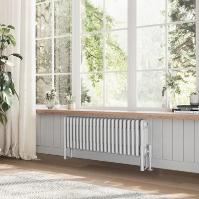 Plum&Clay Braxton White Quadruple Horizontal Column Radiator (H)400mm ...