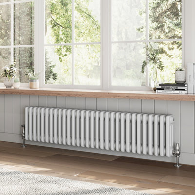 Plum&Clay Braxton White Triple Horizontal Column Radiator (H)300mm (W)1370