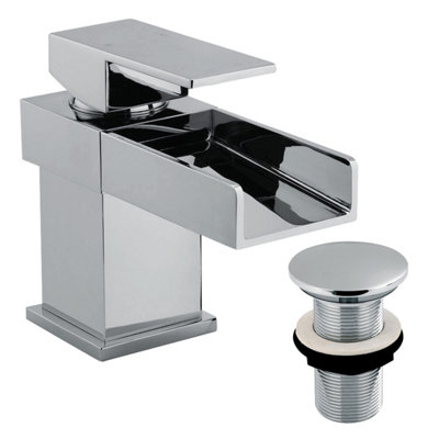 Plum&Clay Casio Polished Chrome Deck-mounted Waterfall Basin Mono Mixer ...