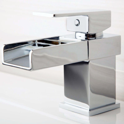 Plum&Clay Casio Polished Chrome Deck-mounted Waterfall Basin Mono Mixer ...