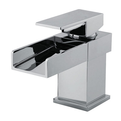 Plum&Clay Casio Polished Chrome Deck-mounted Waterfall Basin Mono Mixer ...