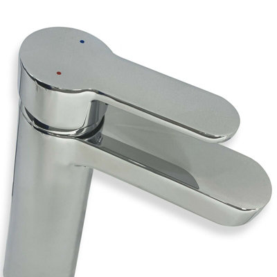 Plum&Clay Chrome Tall Bathroom Sink Mono Mixer Tap With Lever Control