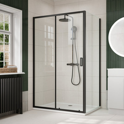 Plum&Clay Clara Black Sliding Shower Door (W)1000mm