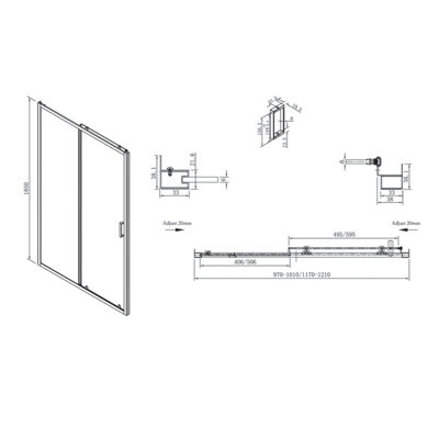 Plum&Clay Clara Black Sliding Shower Door (W)1000mm