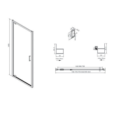Plum&Clay Clara Chrome Pivot Shower Door (W)760mm