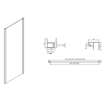Plum&Clay Clara Chrome Shower Enclosure Side Panel (W)700mm