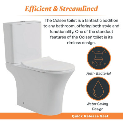 Plum&Clay Colsen Rimless Close Coupled Toilet With Soft Close Seat