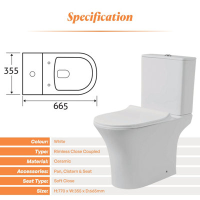 Plum&Clay Colsen Rimless Close Coupled Toilet With Soft Close Seat