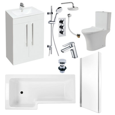 Plum&Clay Complete Bathroom Suite (W)1700 Left Hand L Shape Shower Bath ...