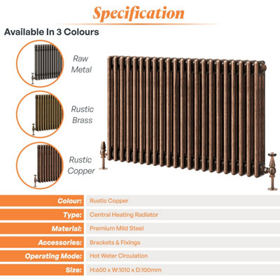 Plum&Clay Corwin Rustic Copper Triple Column Horizontal Traditional ...