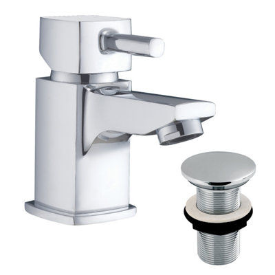 PLUM&CLAY CUBIC CHROME PLATED MINI MONO BASIN TAP WITH WASTE