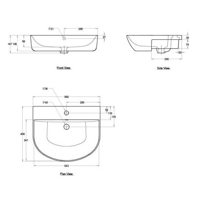 Plum&Clay Dante White Ceramic Short Projection Bathroom Semi Recessed ...